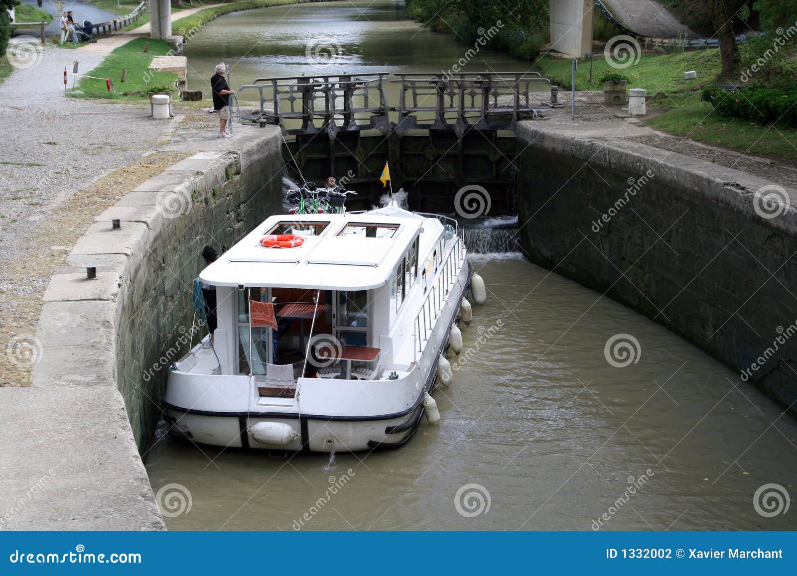 Boat passing a lock stock photo. Image of lock, water - 1332002