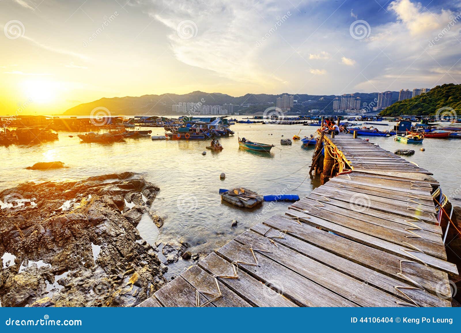 Boat pier at sunset stock photo. Image of island, peaceful - 44106404