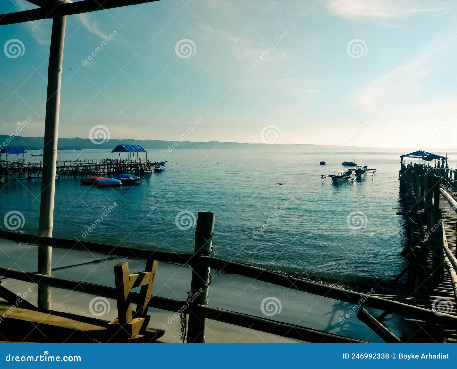 Boat Platforms on the Beach Stock Photo - Image of blue, view: 246992338