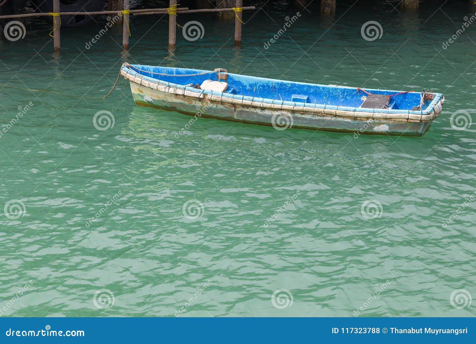 Boat Colour Blue Float in Sea Stock Photo - Image of object, sand ...