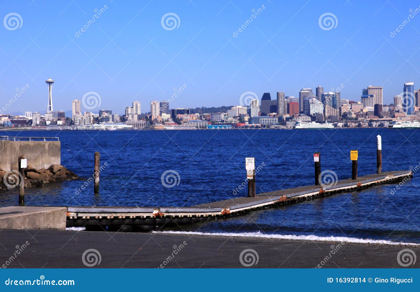 Boat Ramp and Skyline, Seattle WA. Stock Photo - Image of buildings ...