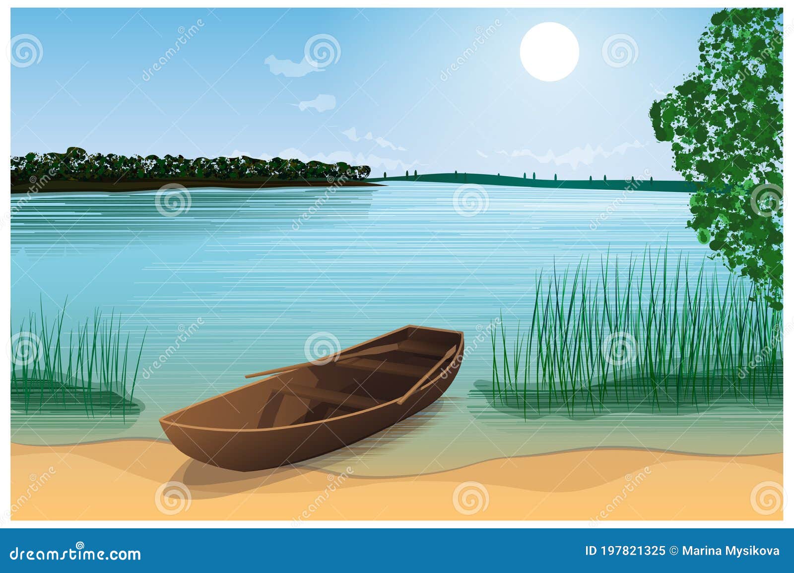 Boat on the river Bank stock vector. Illustration of transportation ...