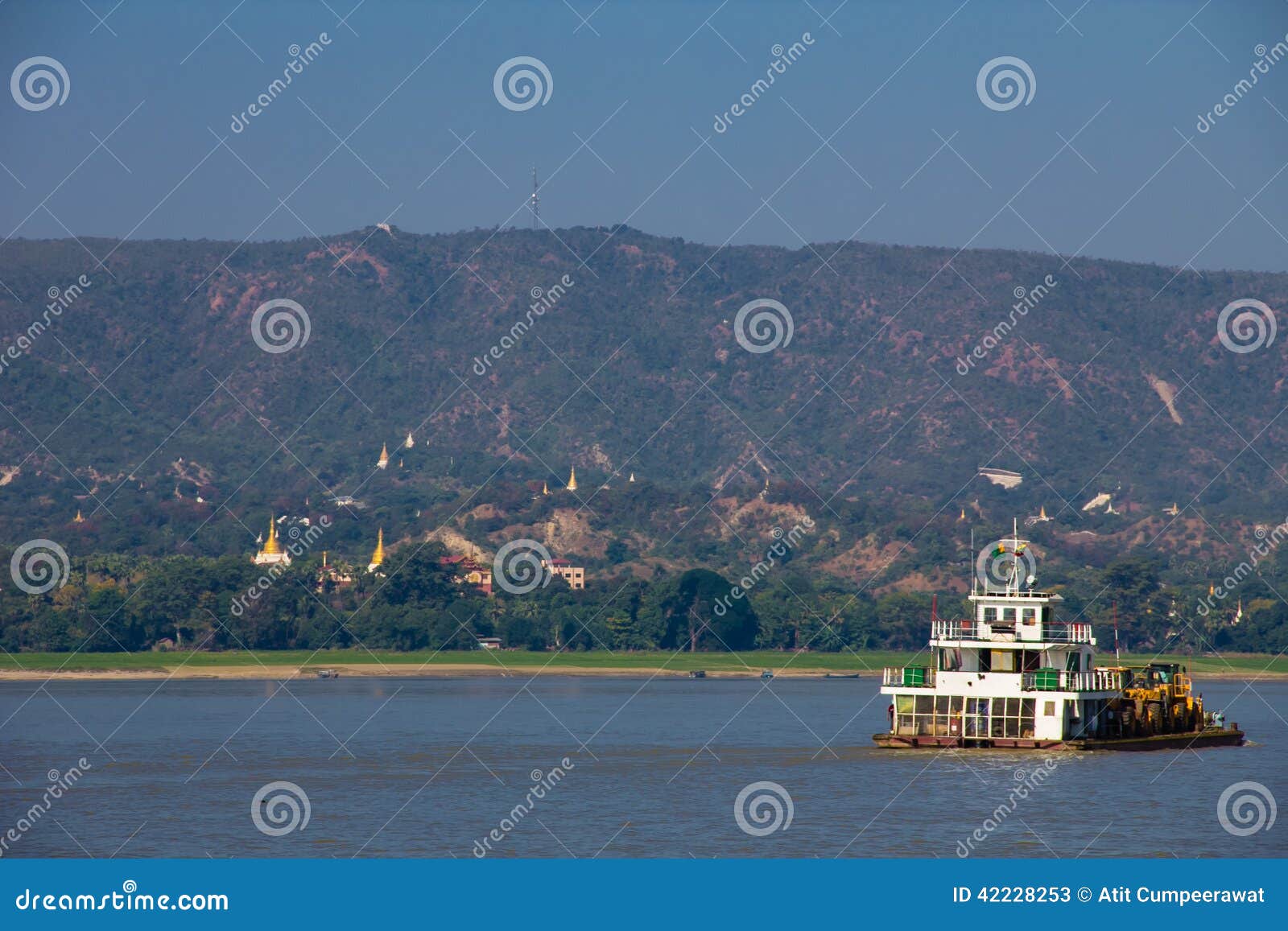Boat in River Irrawaddy at Min-gun in Myanmar (Burma) Stock Image ...