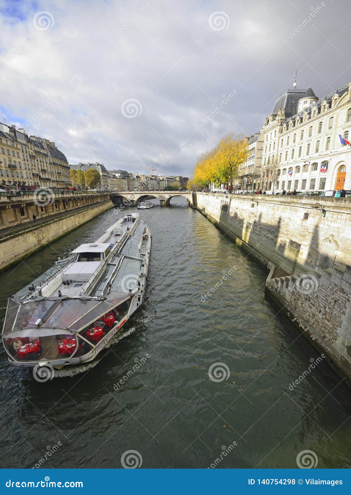 Boat on the river Seine. editorial stock photo. Image of beautiful ...