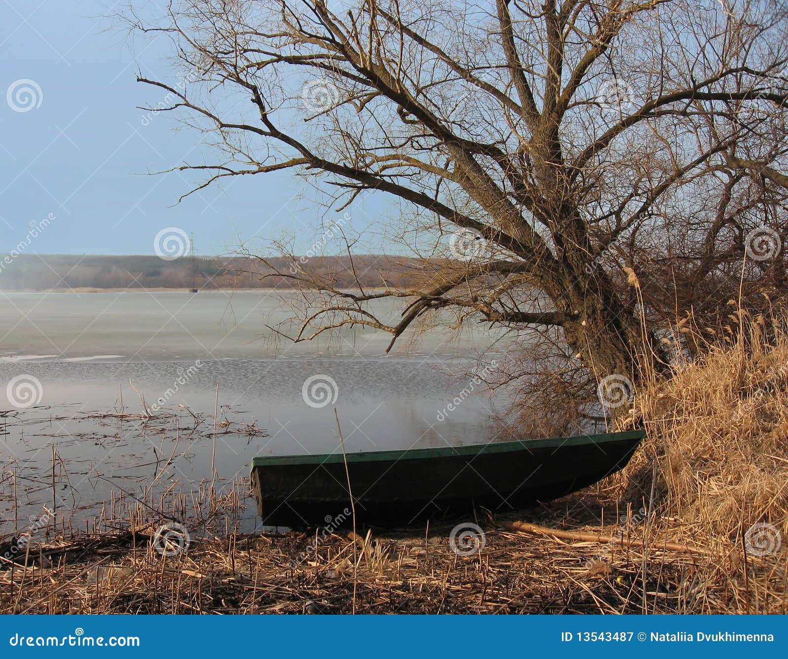 Boat on the River, Spring Landscape Stock Image - Image of skiff ...
