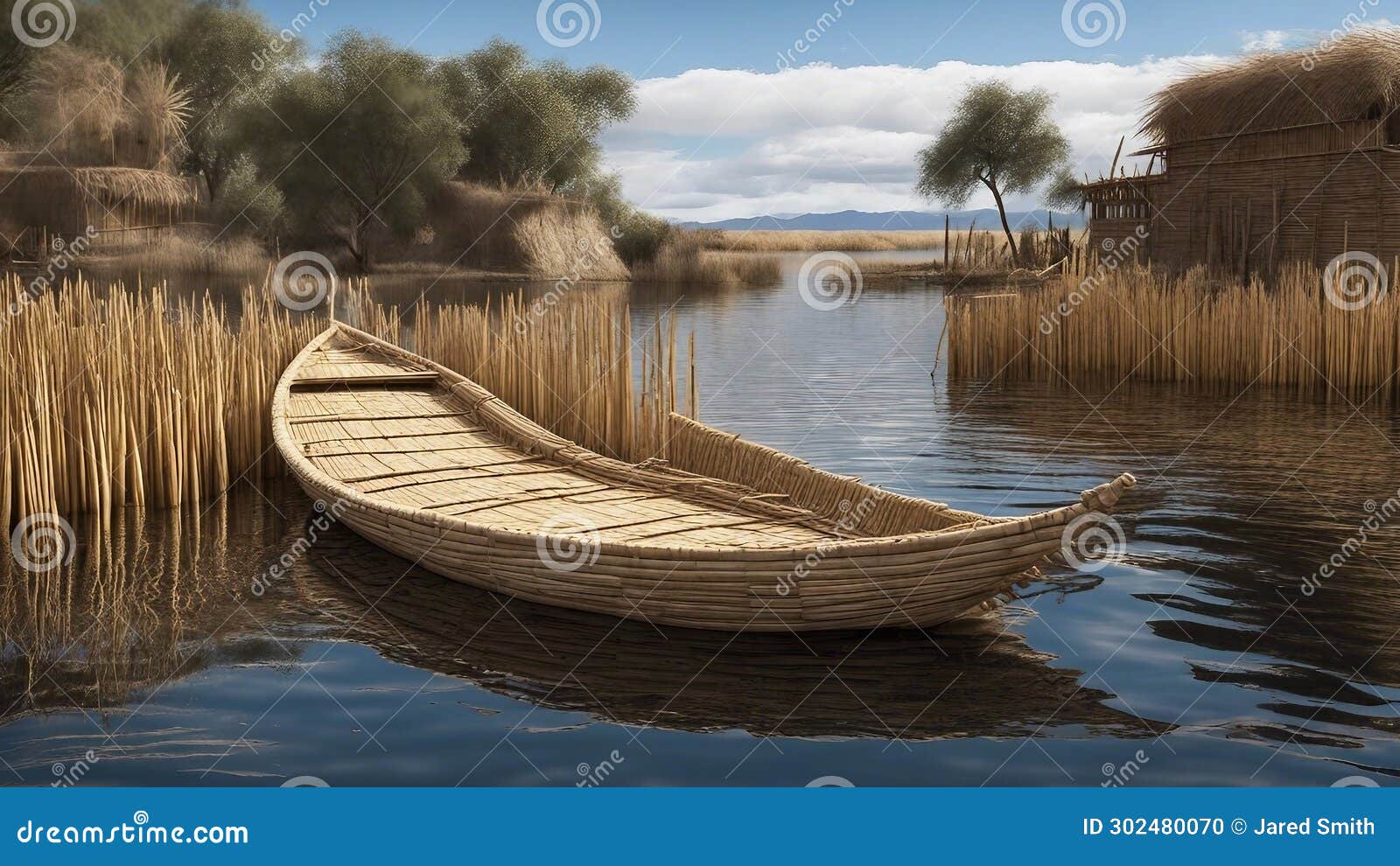 Boat on the River Traditional Urus Reed Boat in the Lake Stock ...
