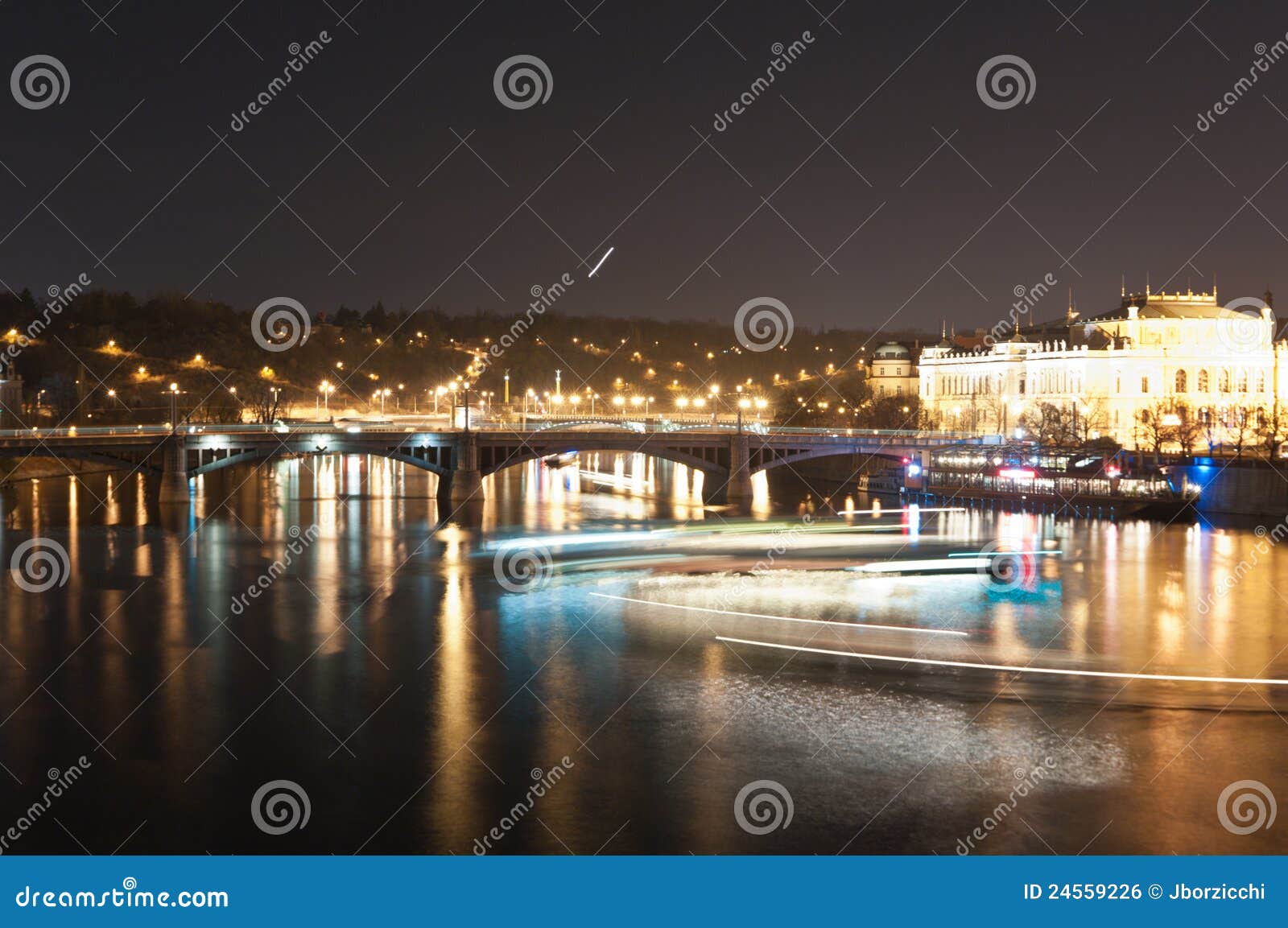 Boat on the River Vltava at Night Stock Photo - Image of vltava, trails ...
