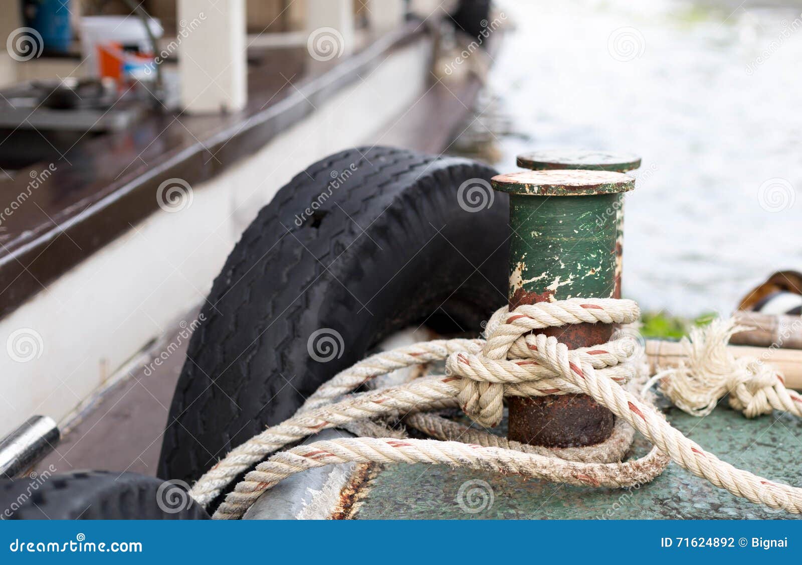 Boat Rope Tied To the Old Iron Cleats Stock Photo - Image of rough ...