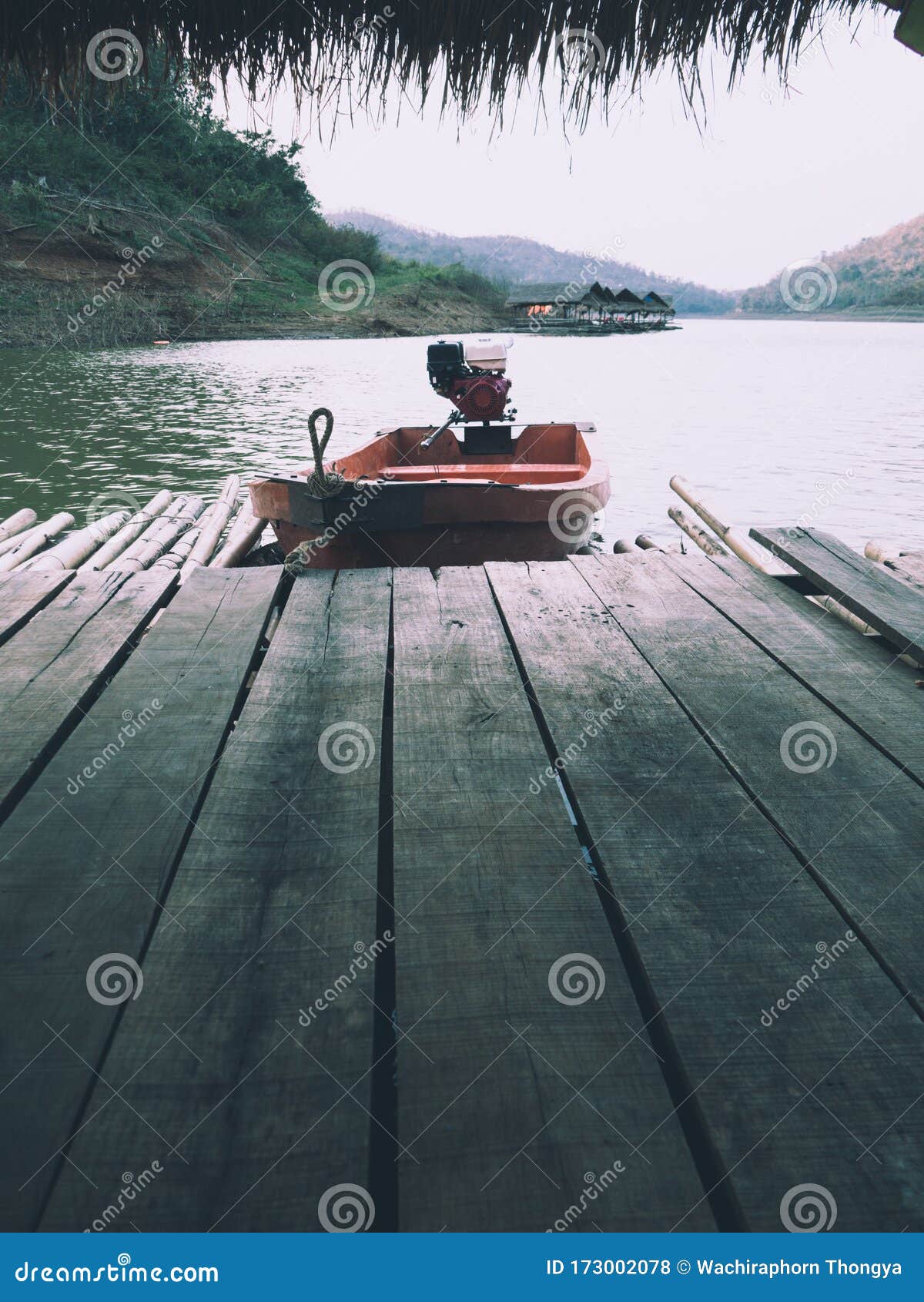 A Boat with a Rudder Moored at the Raft Stock Photo - Image of boat ...