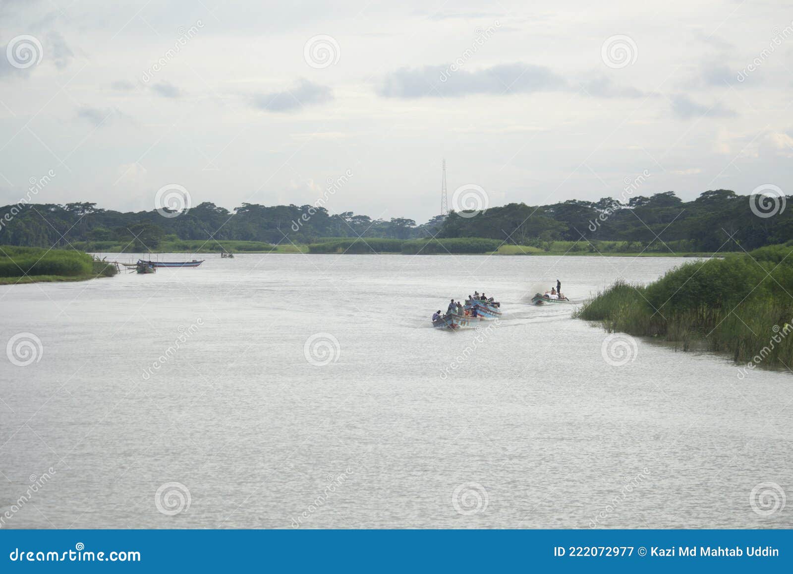 The Boat is Running in the Middle of the Fast Flowing River Editorial ...