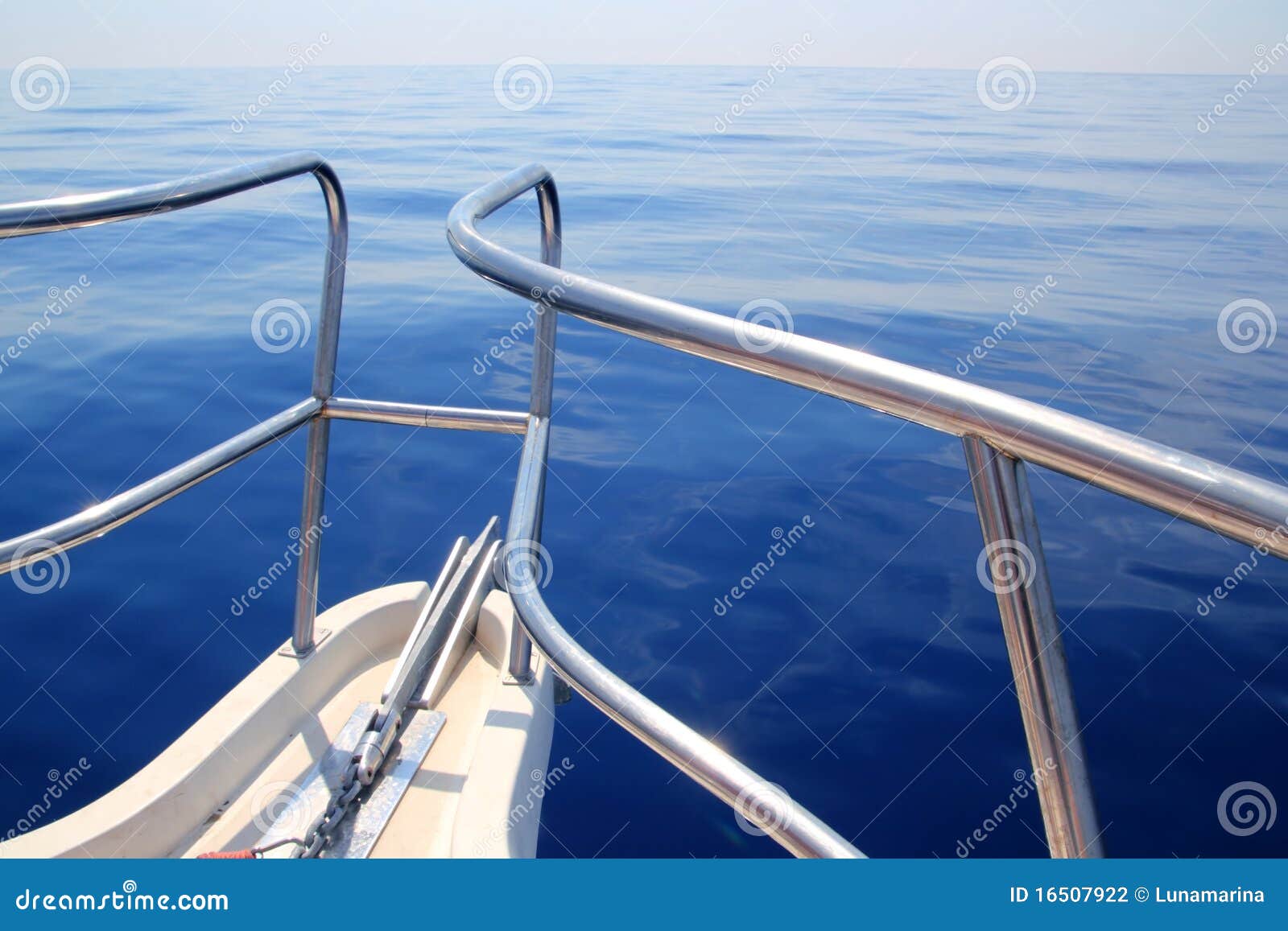 Boat Sailing Blue Calm Ocean Sea Bow Railing Stock Photo - Image of ...