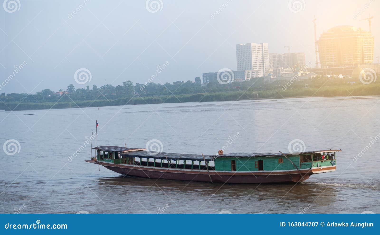 A Boat Sailing on the Mekong River between Stock Image - Image of pier ...