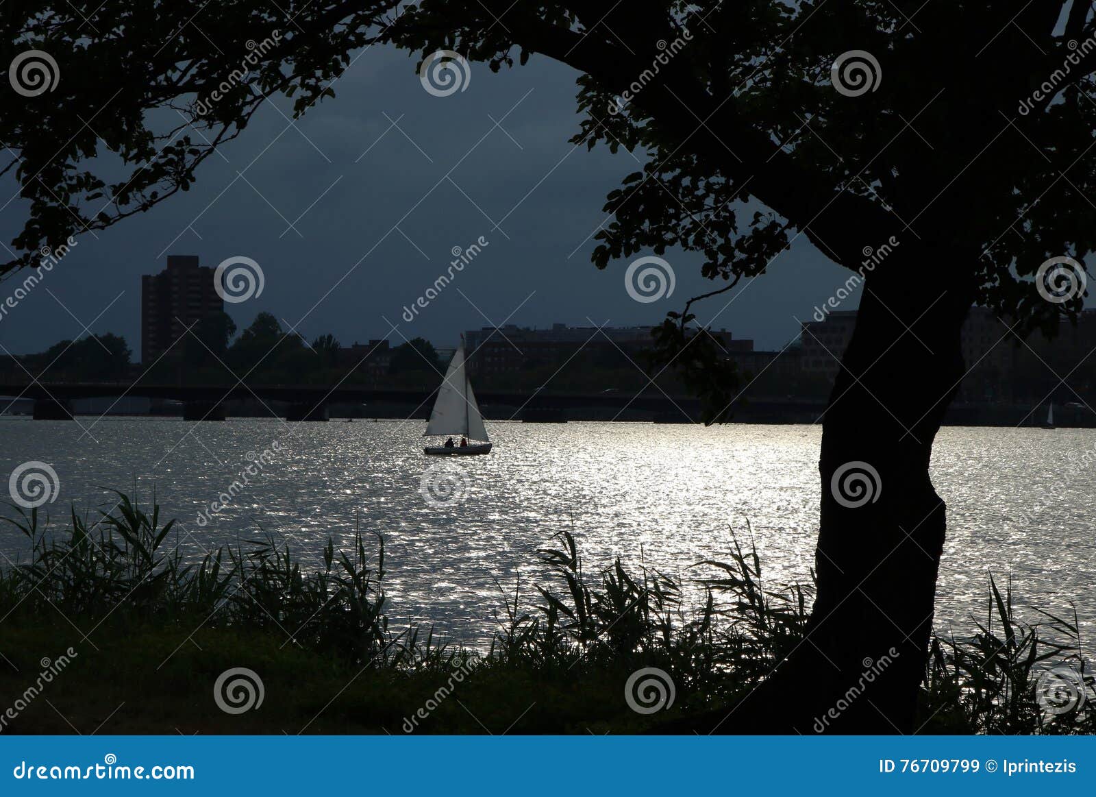 Boat Sailing in a Moonlight Stock Image - Image of black, moonlight ...