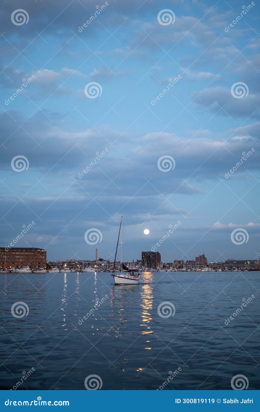 Boat Sailing on Water at Moonlight Stock Image - Image of landscape ...