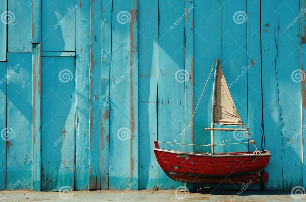 The Boat Sails Behind the Blue Wall Stock Photo - Image of scenic ...