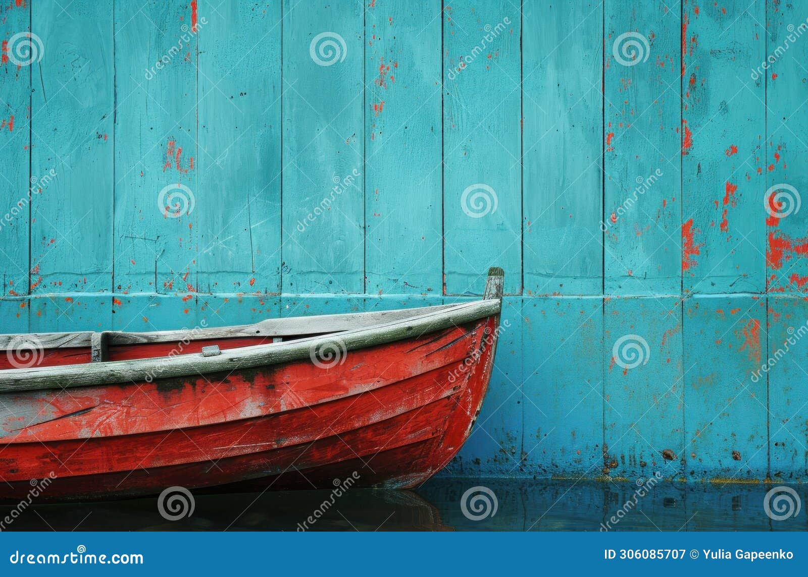 The Boat Sails Behind the Blue Wall Stock Image - Image of view ...