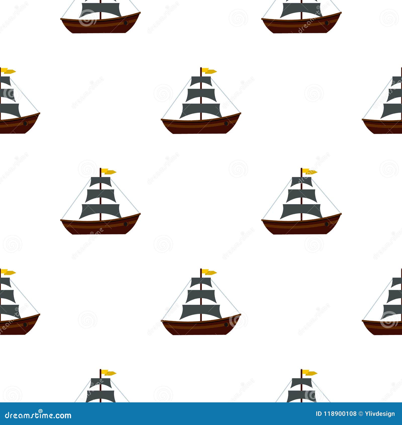 Boat with Sails Pattern Flat Stock Vector - Illustration of ocean ...