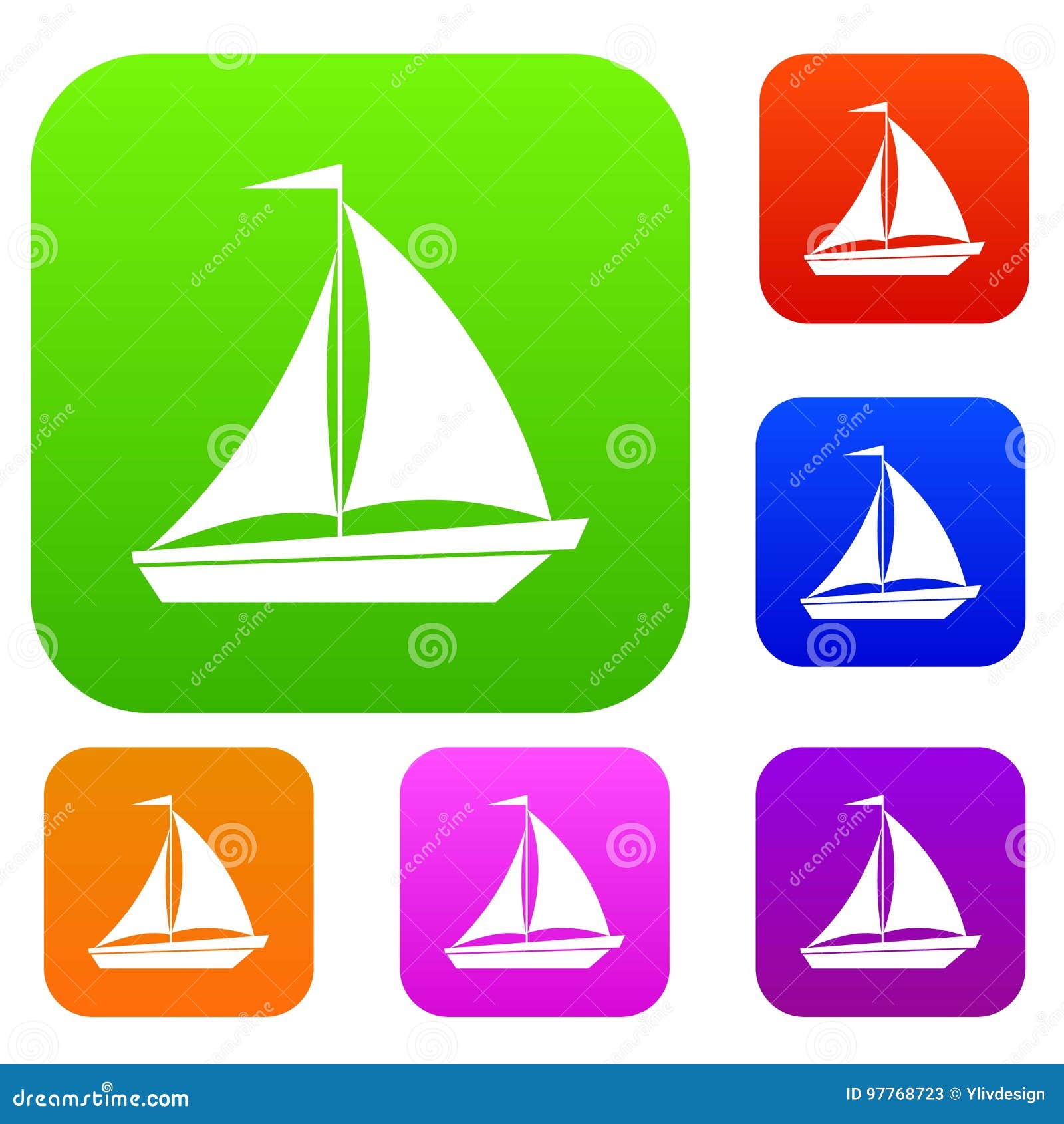 Boat with Sails Set Collection Stock Vector - Illustration of green ...