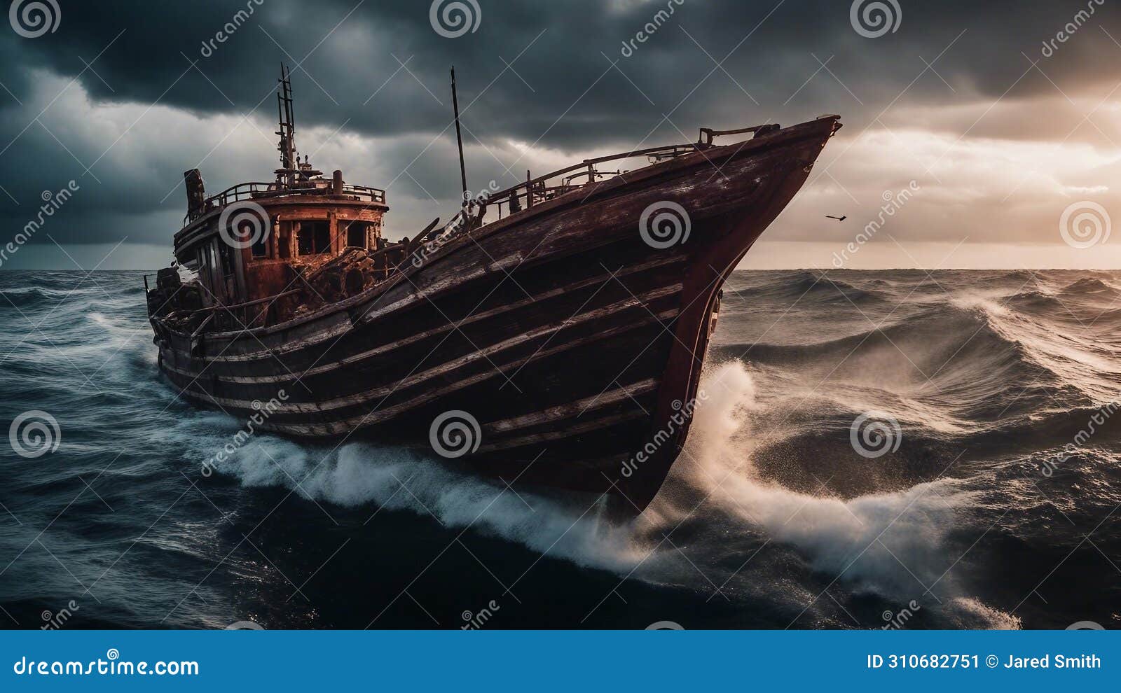 Boat On The Sea A Scary Motor Boat With Cursed Navigation, Sinking On A ...