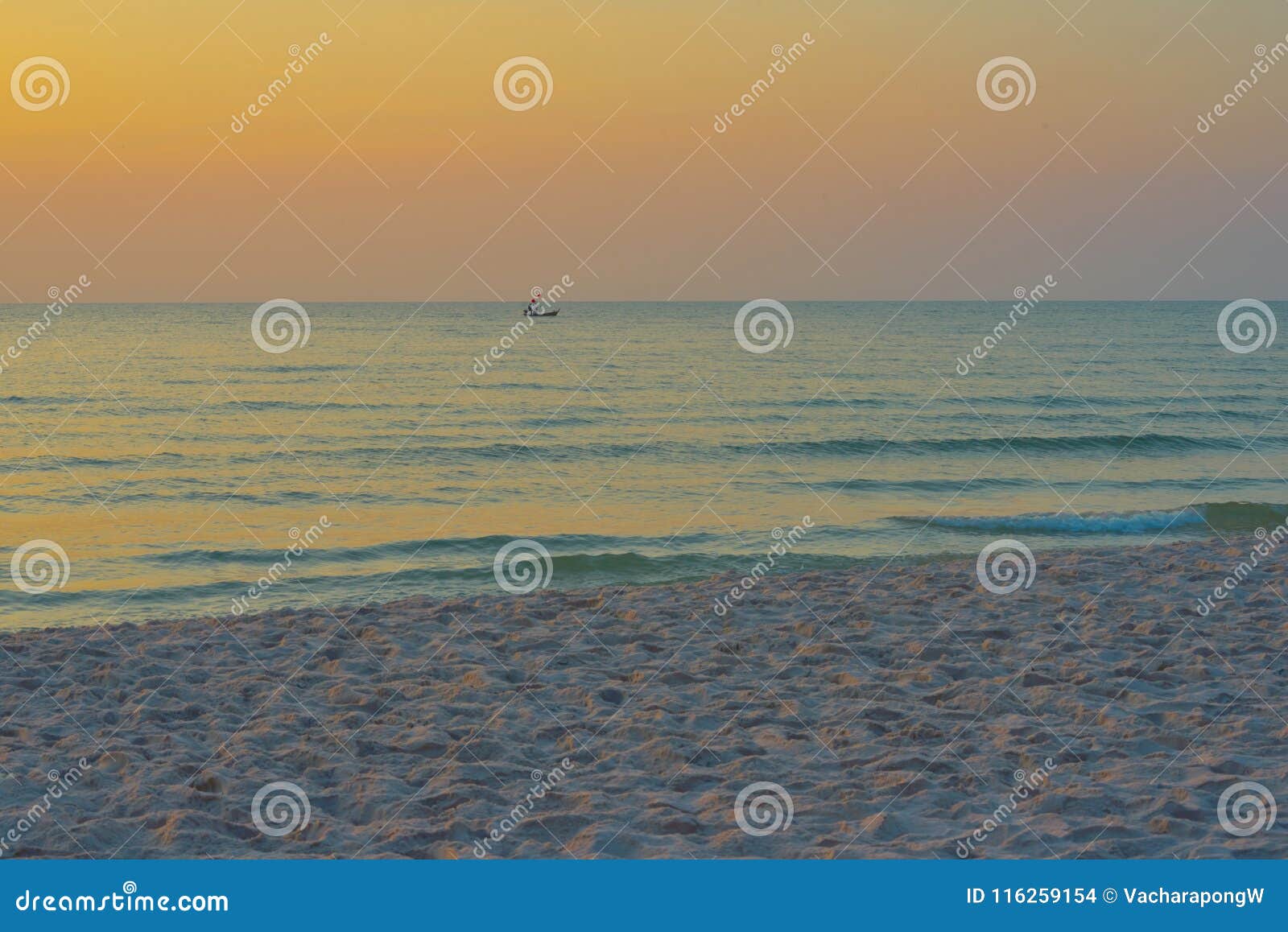 Boat in Sea View from Beach Front Shore at Sun Set Time Backgrround ...