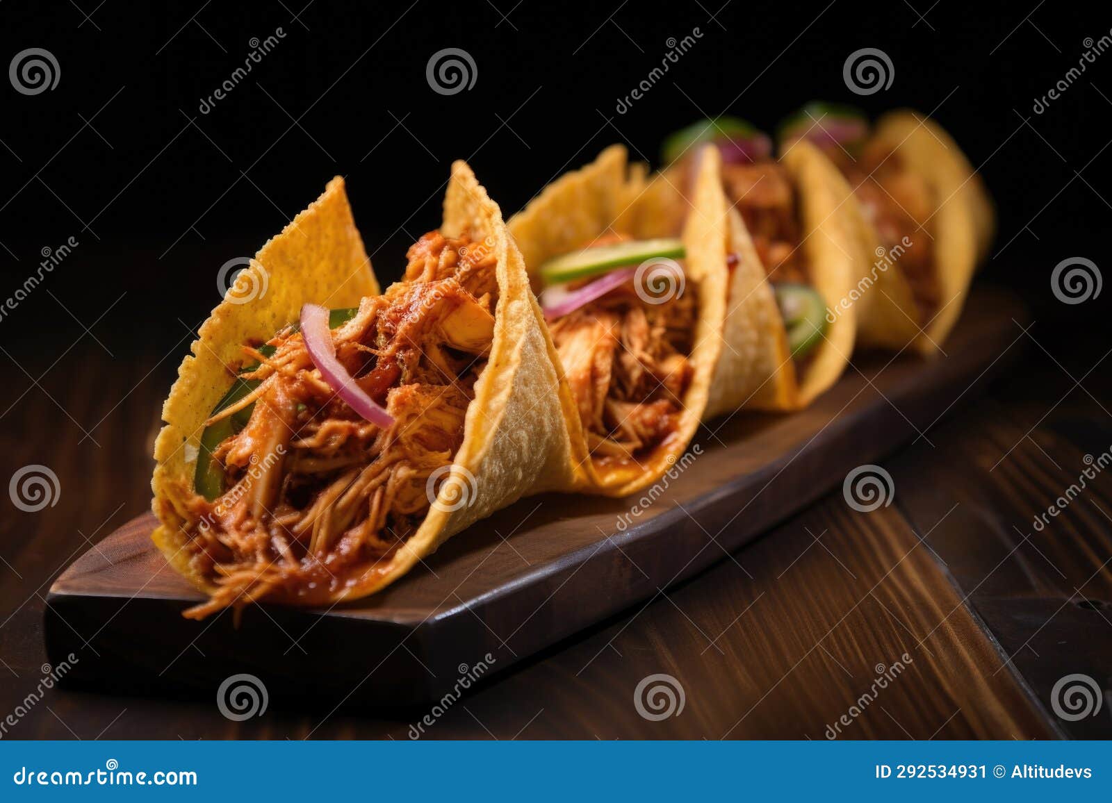 Boat Shaped Crispy Taco Shell Filled with Bourbon Bbq Pulled Chicken ...