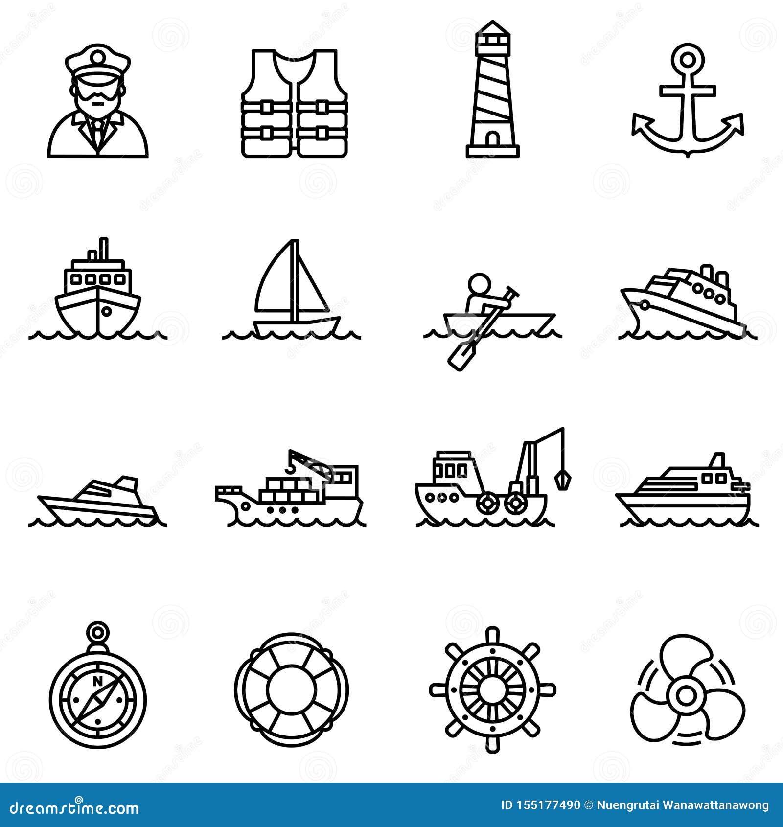 Boat and Ship Icon Set with White Background. Stock Vector ...