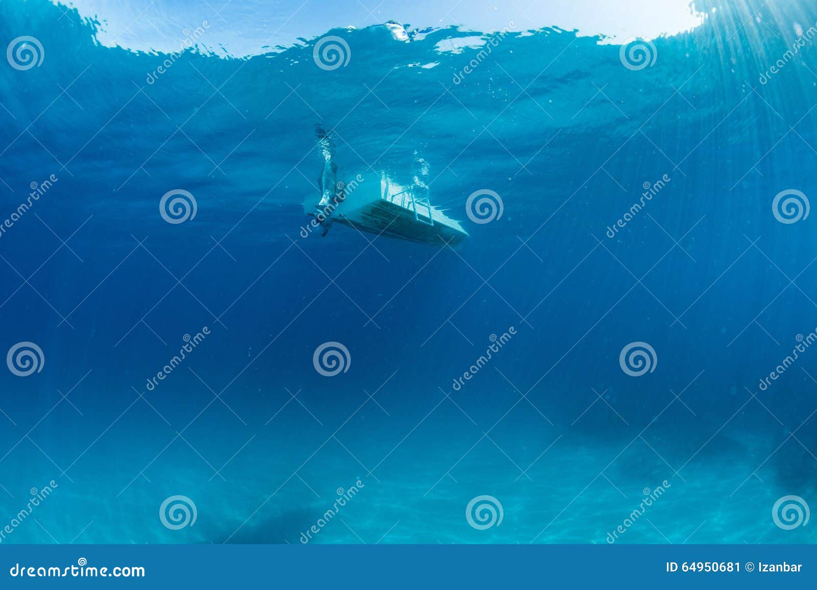 Boat Ship from Underwater Blue Ocean Stock Image - Image of aquatic ...