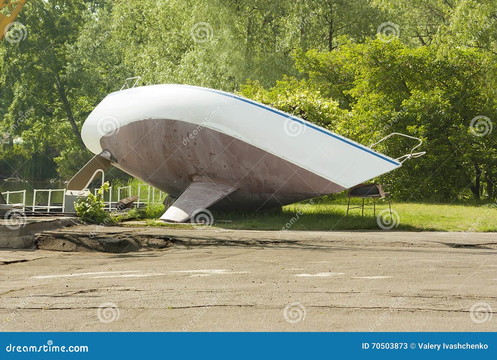 Boat on the side stock image. Image of hull, object, shipyard - 70503873
