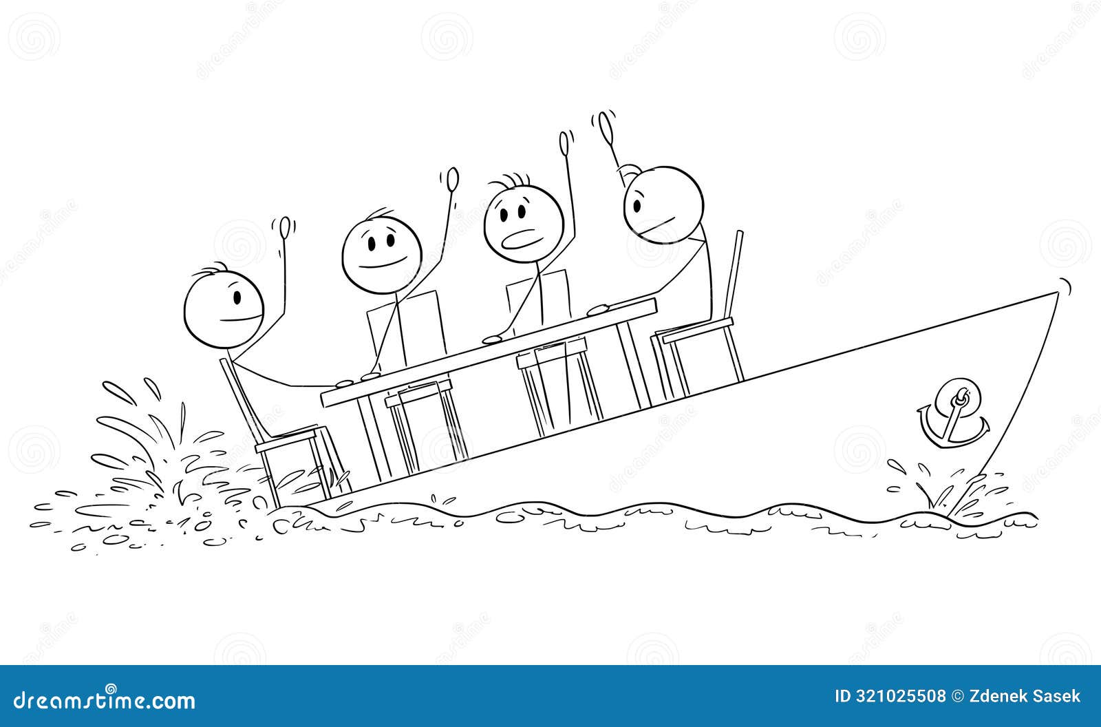 Boat is Sinking, Crew is Discussing, Vector Cartoon Stick Figure ...