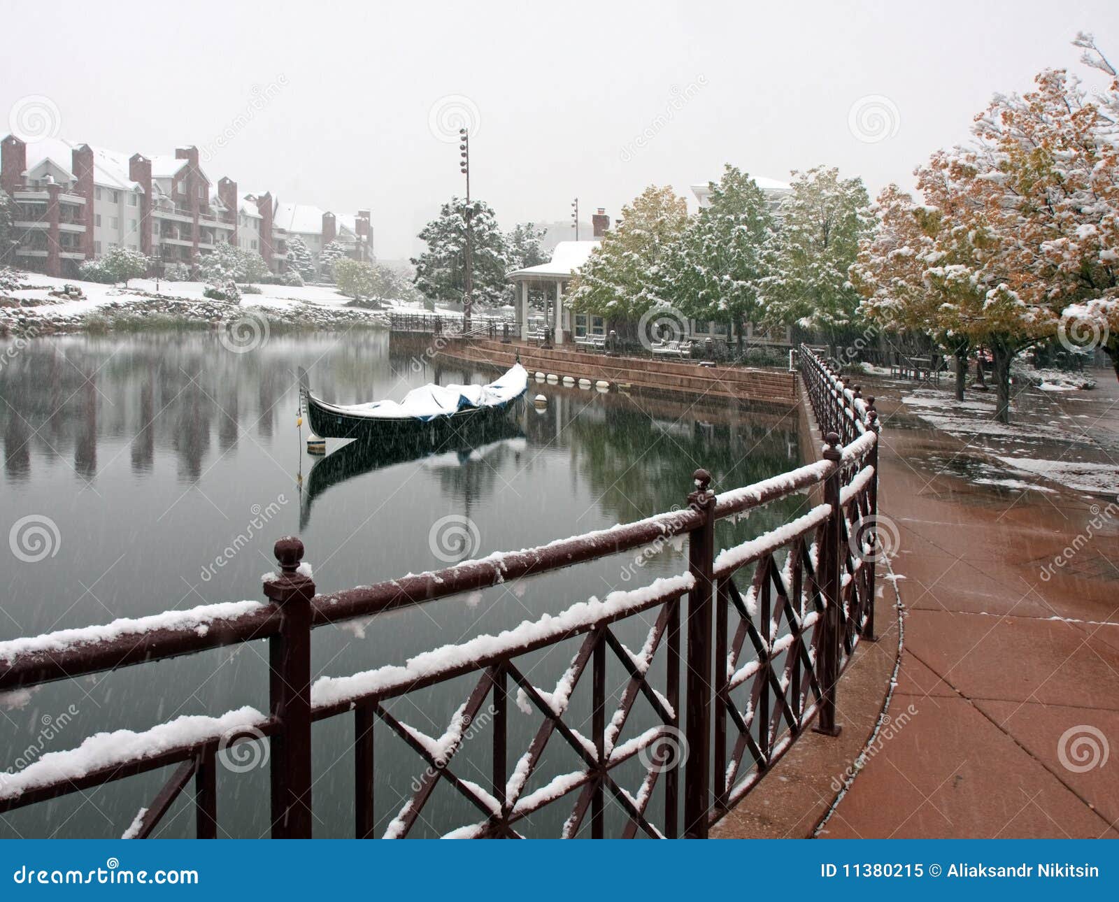 Boat and Snow Falling into the Water Stock Image - Image of plant ...