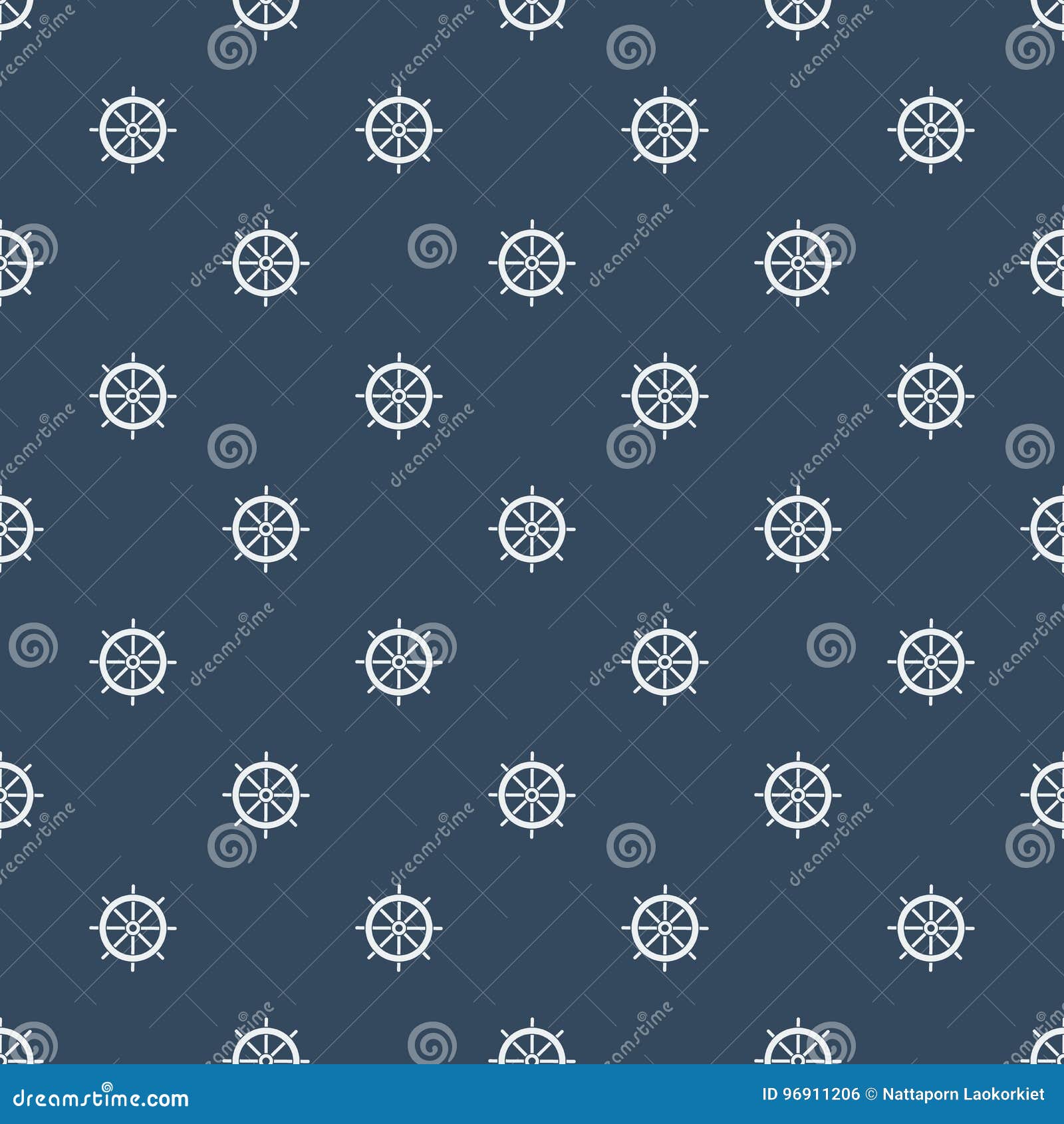 Boat Steering Wheel Pattern On Navy Blue Background. Vector ...