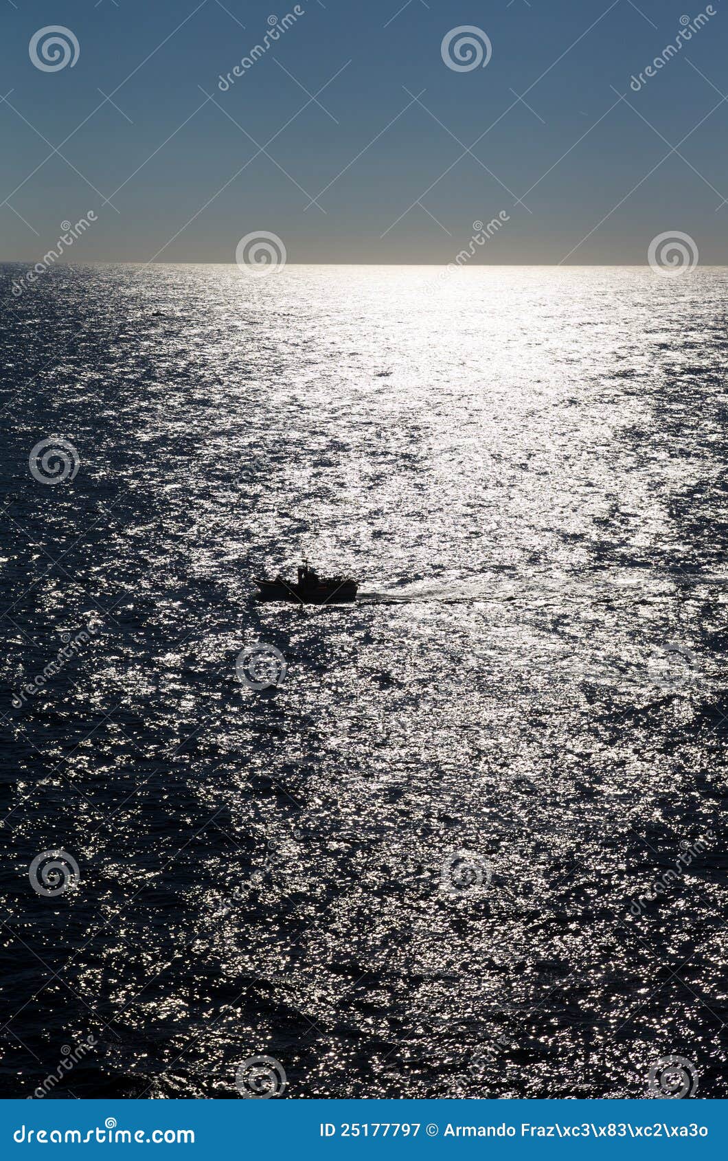 Boat and Sun Reflection in Ocean Stock Image - Image of reflection ...