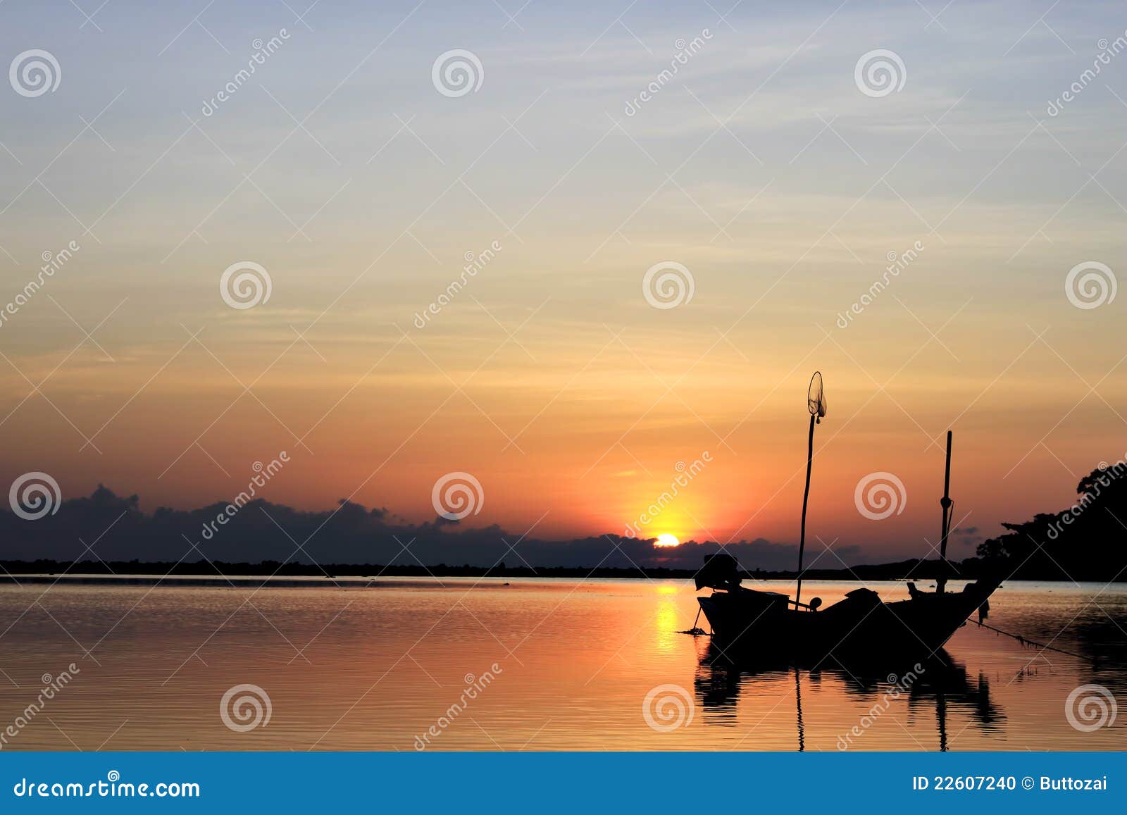 Boat in the sunrise stock photo. Image of lake, scene - 22607240
