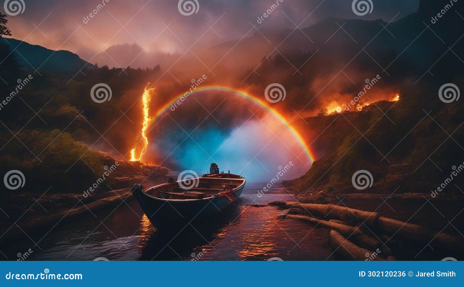 Boat at Sunset Horror a Rainbow Boat , Escaping from a Waterfall of ...