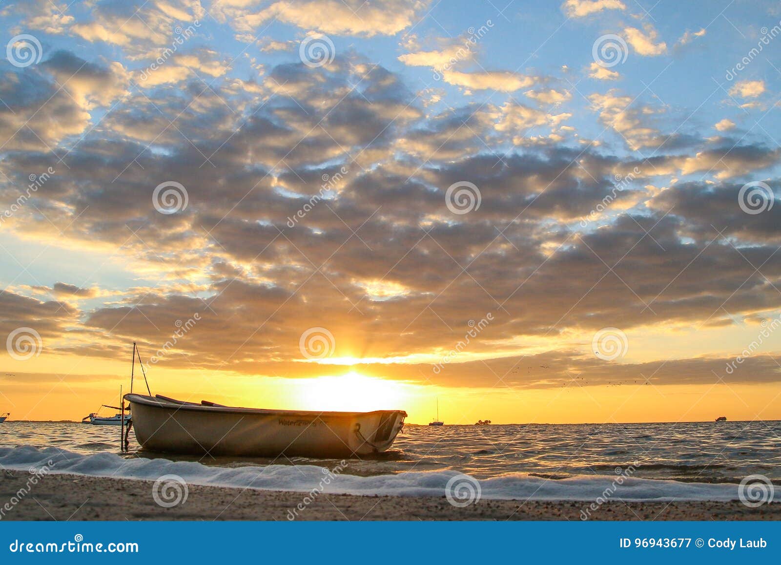 Boat at sunset stock image. Image of small, tide, nature - 96943677