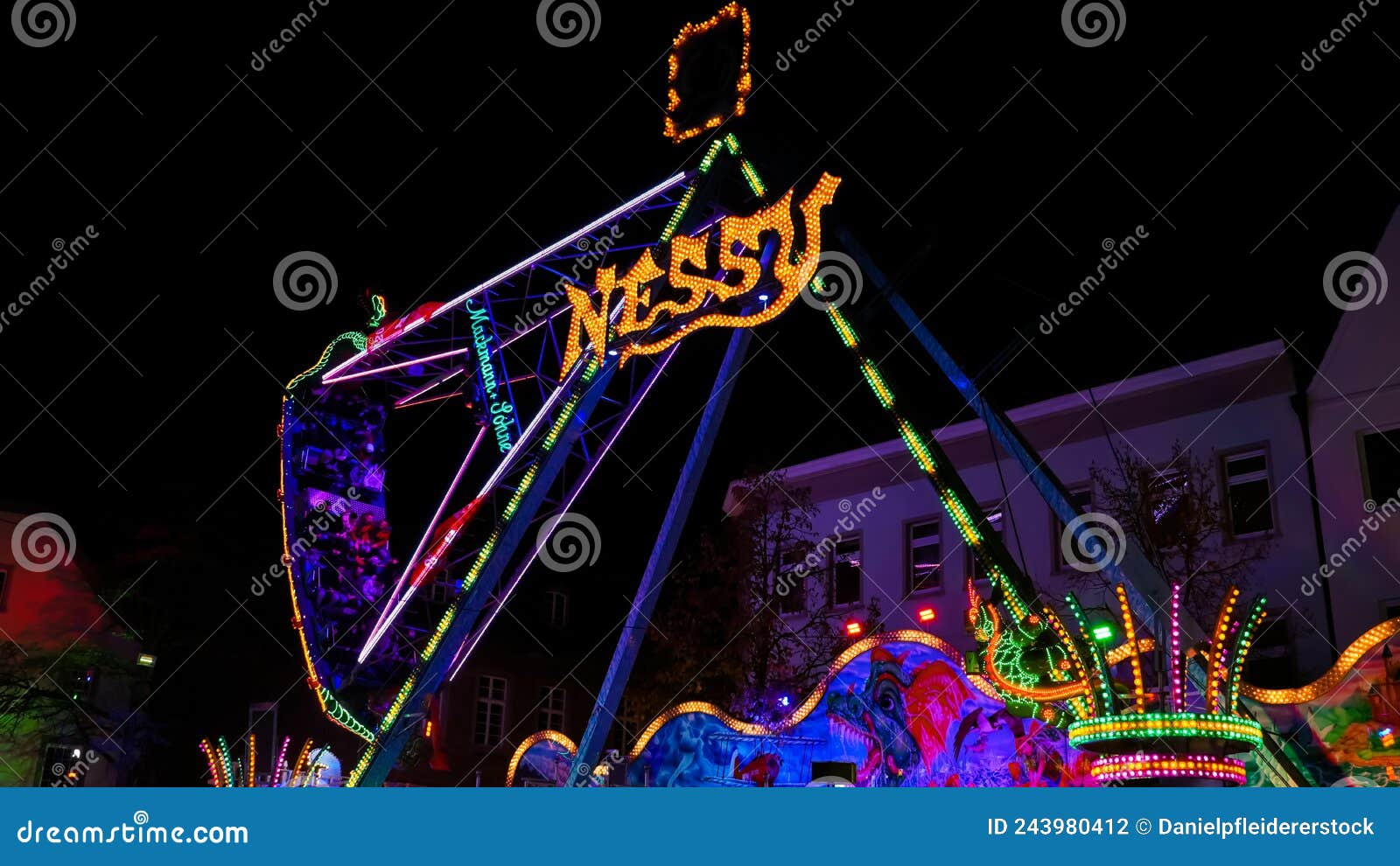 Boat Swing at a Funfair by Night Editorial Photography - Image of boat ...