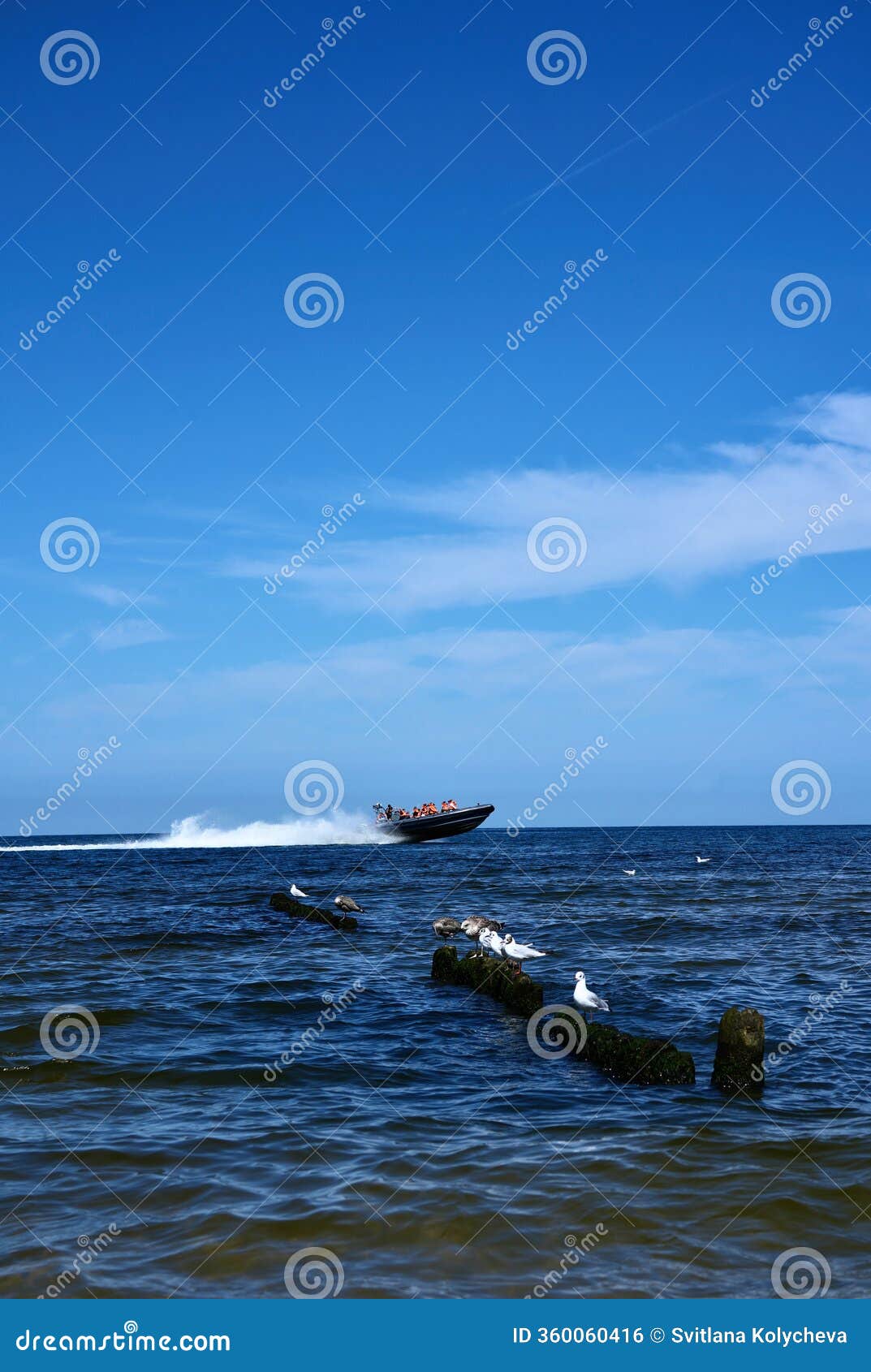 Boat with Tourists Racing on the Sea Waves Stock Photo - Image of walk ...