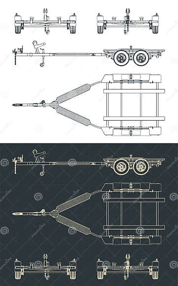 Boat trailer blueprints stock vector. Illustration of design - 250653399
