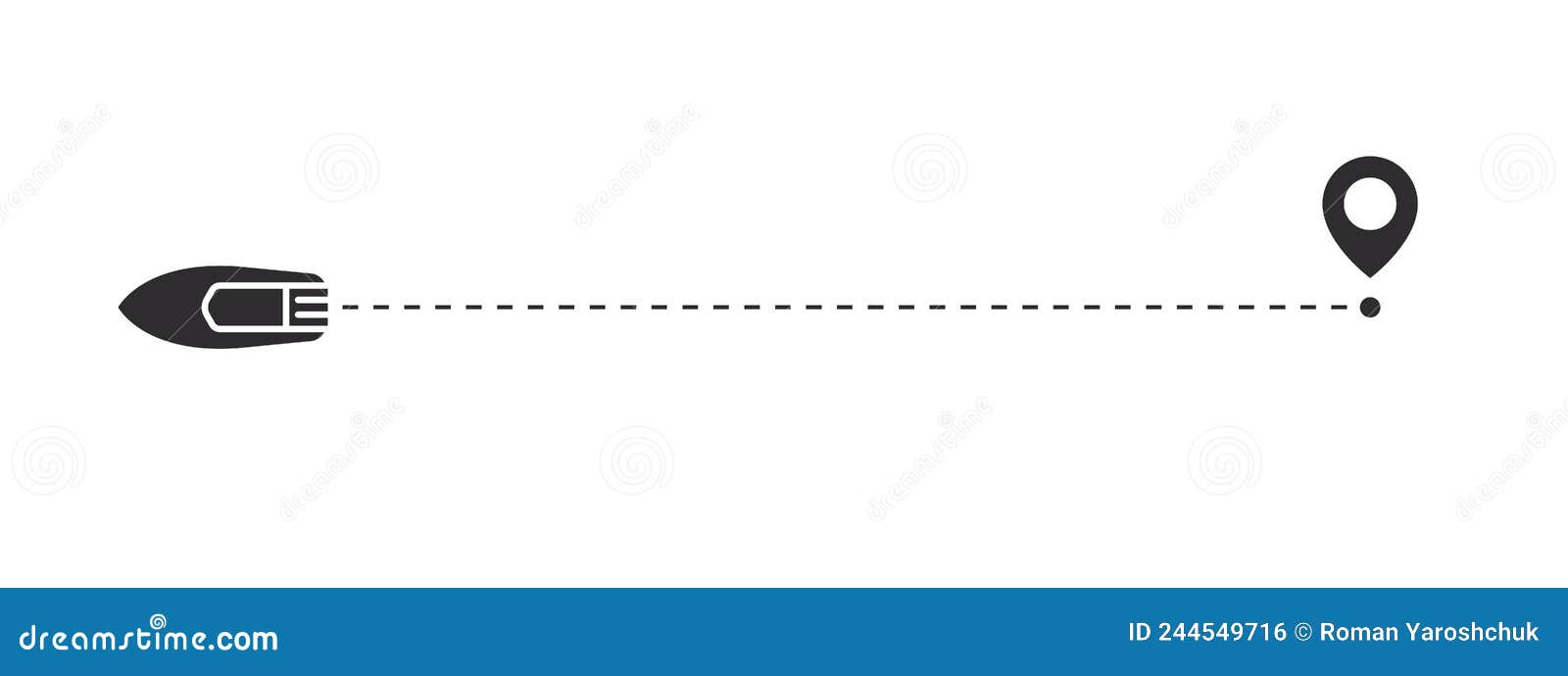 Boat Travel Icon. Boat Itinerary. Ship on the Route with Pointers Stock ...