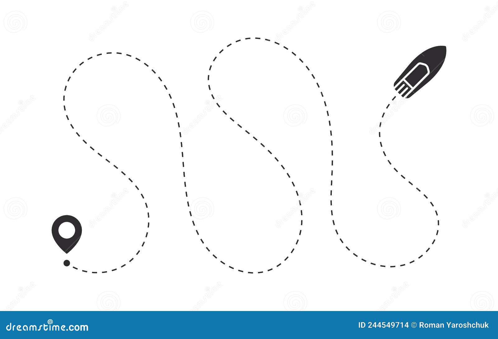 Boat Travel. Boat Itinerary. Ship on the Route with Pointers Stock ...