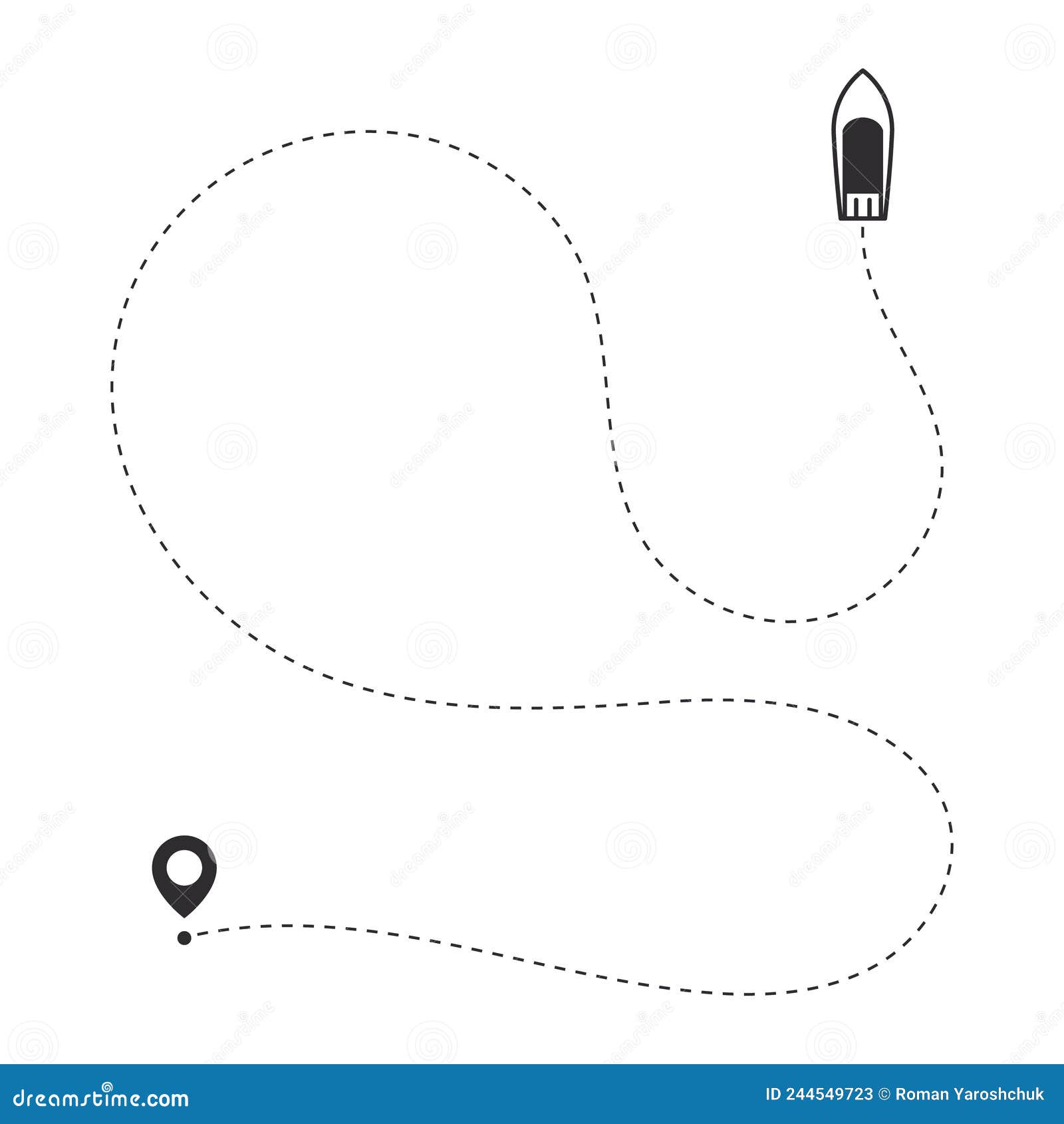 Boat Travel. Boat Sailing Along the Route. Ship on the Route with ...