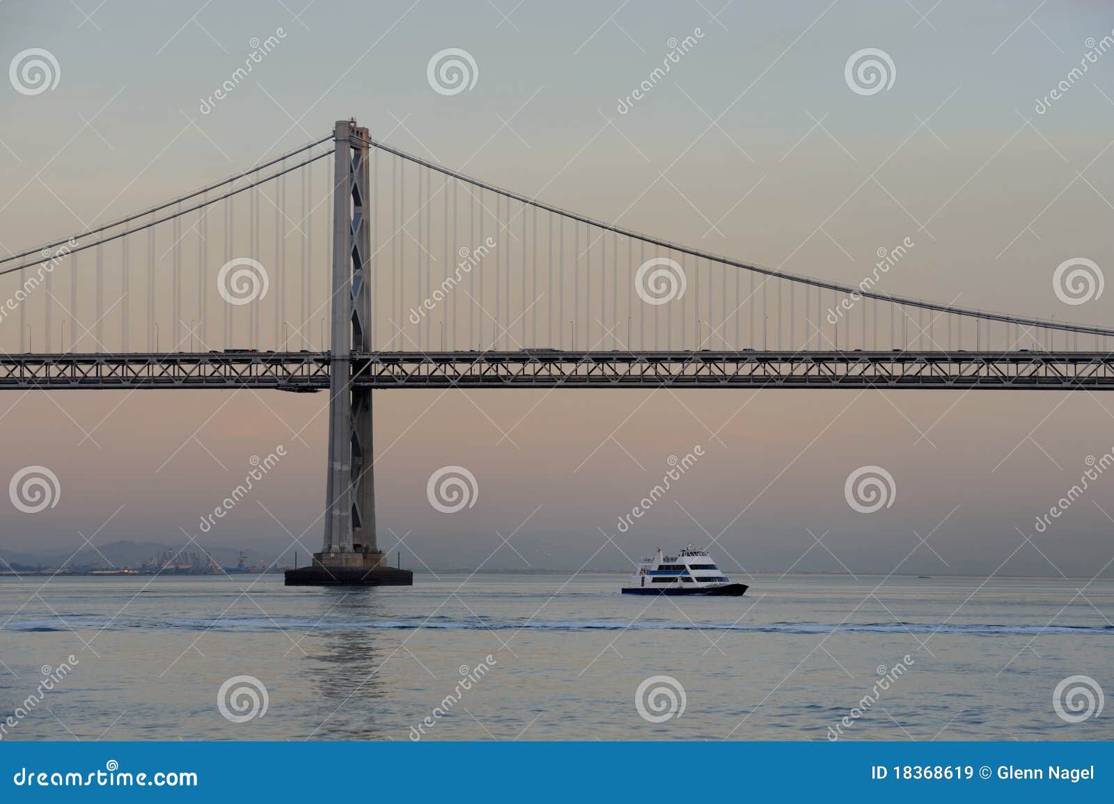 Boat under the Bay Bridge stock image. Image of cables - 18368619