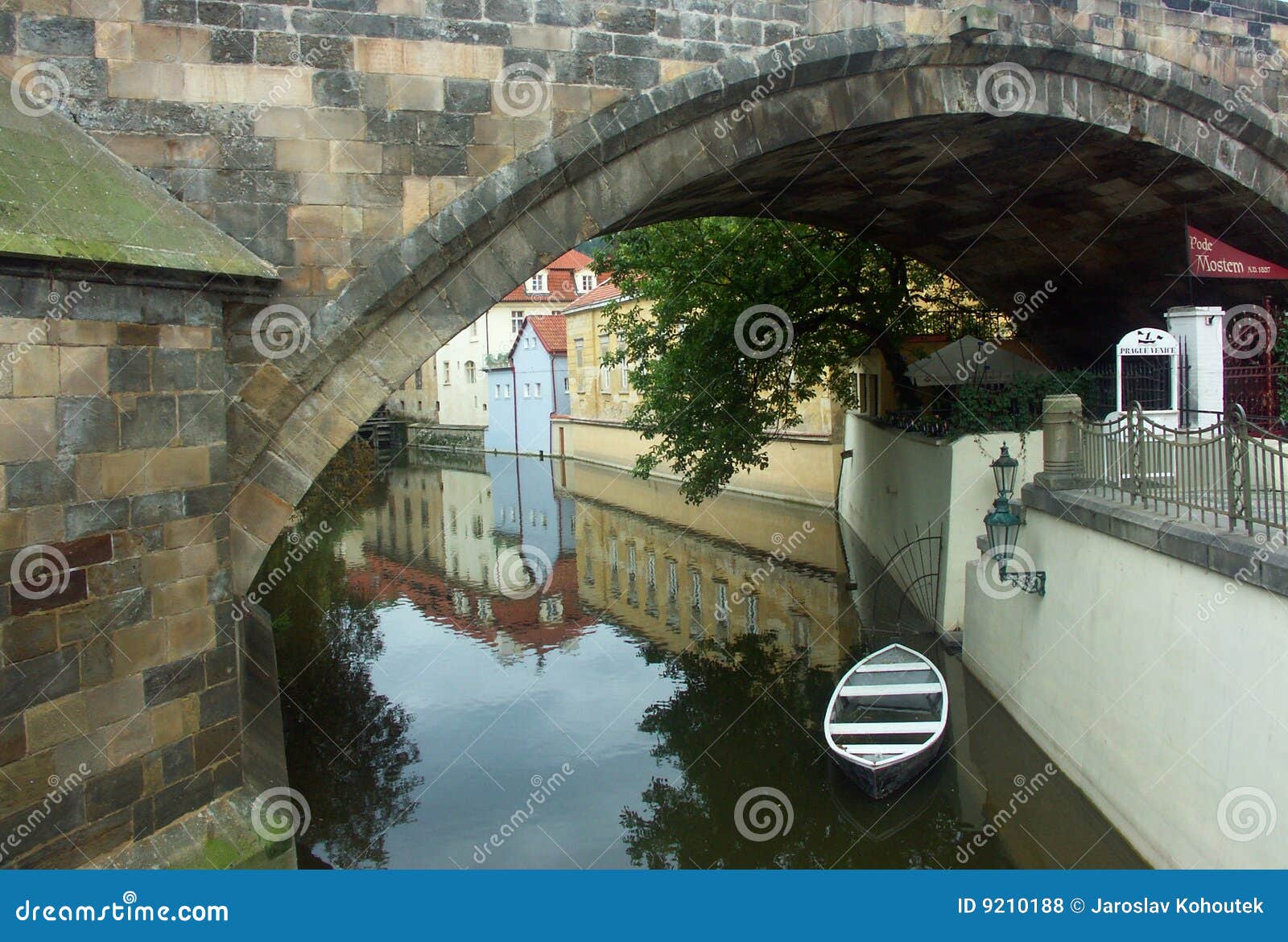 A boat under the bridge stock photo. Image of prague, town - 9210188