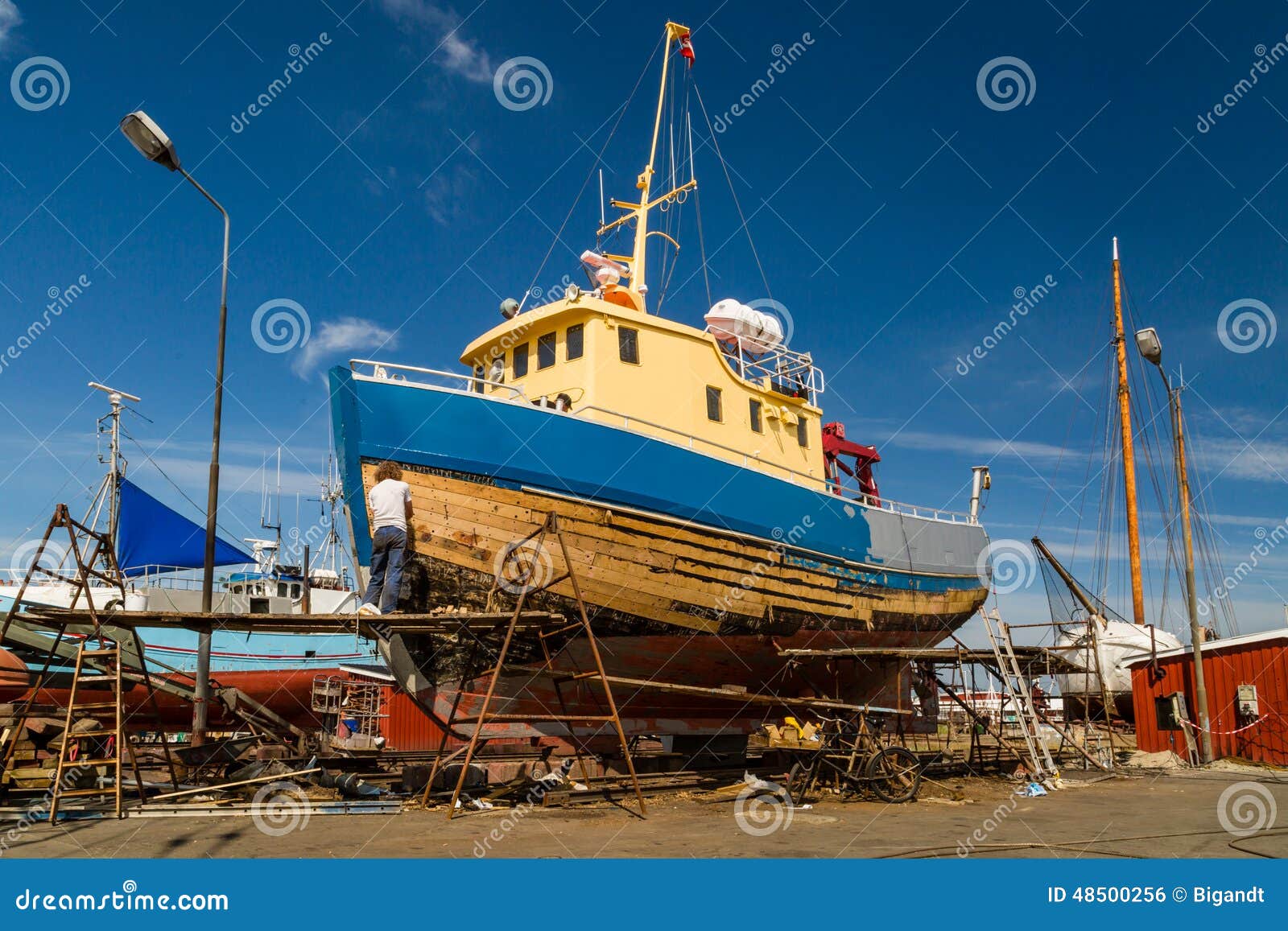Boat under repair stock photo. Image of marina, worn - 48500256