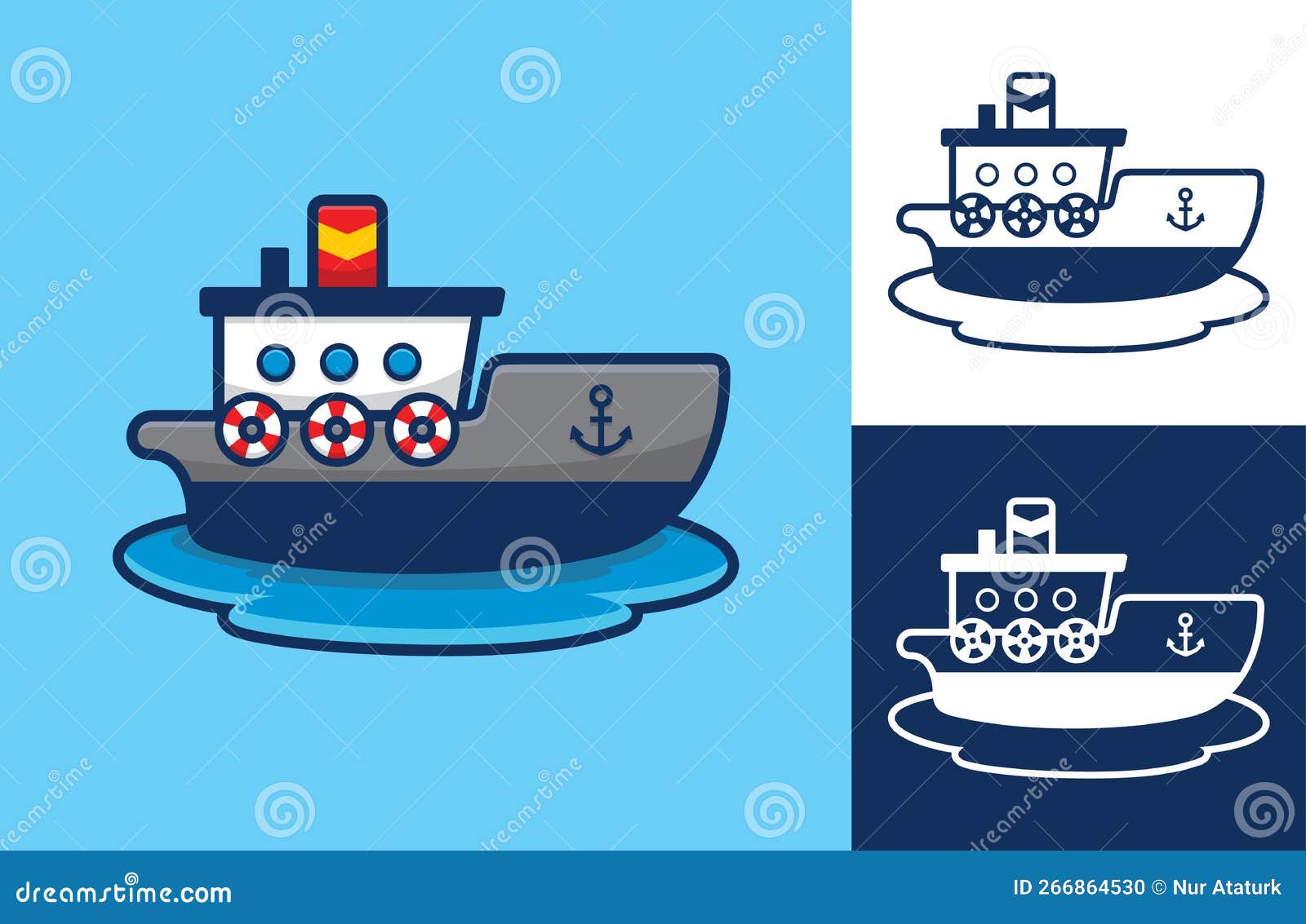 Boat on Water, Flat Cartoon Style. Vector Icon Illustration Stock ...