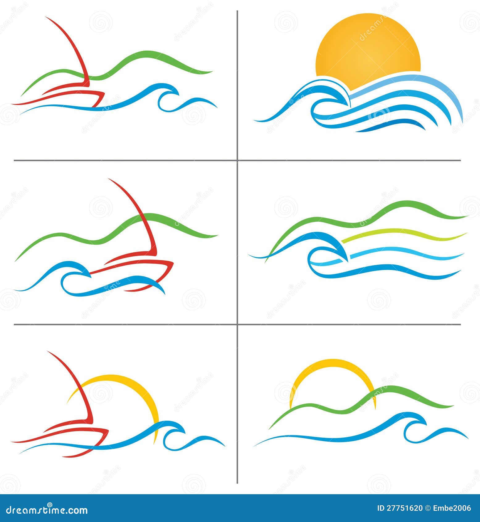 Boat Water Sunset Logo Set stock vector. Illustration of cruise - 27751620