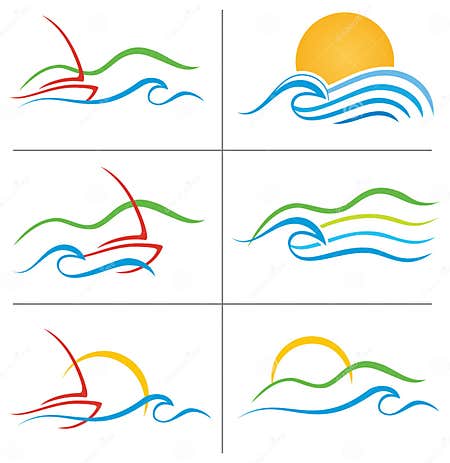 Boat Water Sunset Logo Set stock vector. Illustration of ocean - 27751620