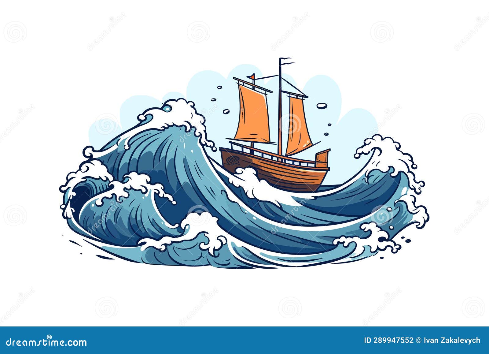 Boat on Waves Hand Drawn Sketch. Vector Illustration Design Stock ...