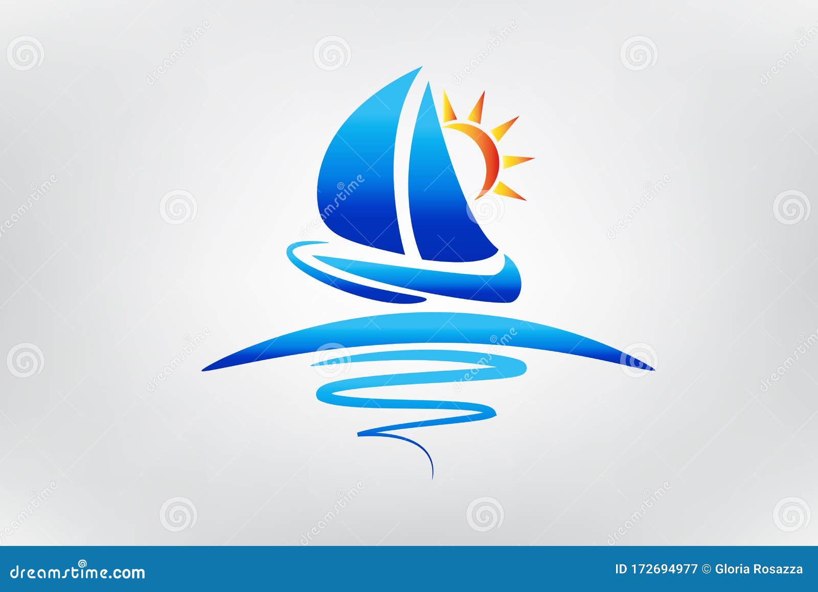 Boat Swirly Waves and Sun Logo Vector Stock Vector - Illustration of ...