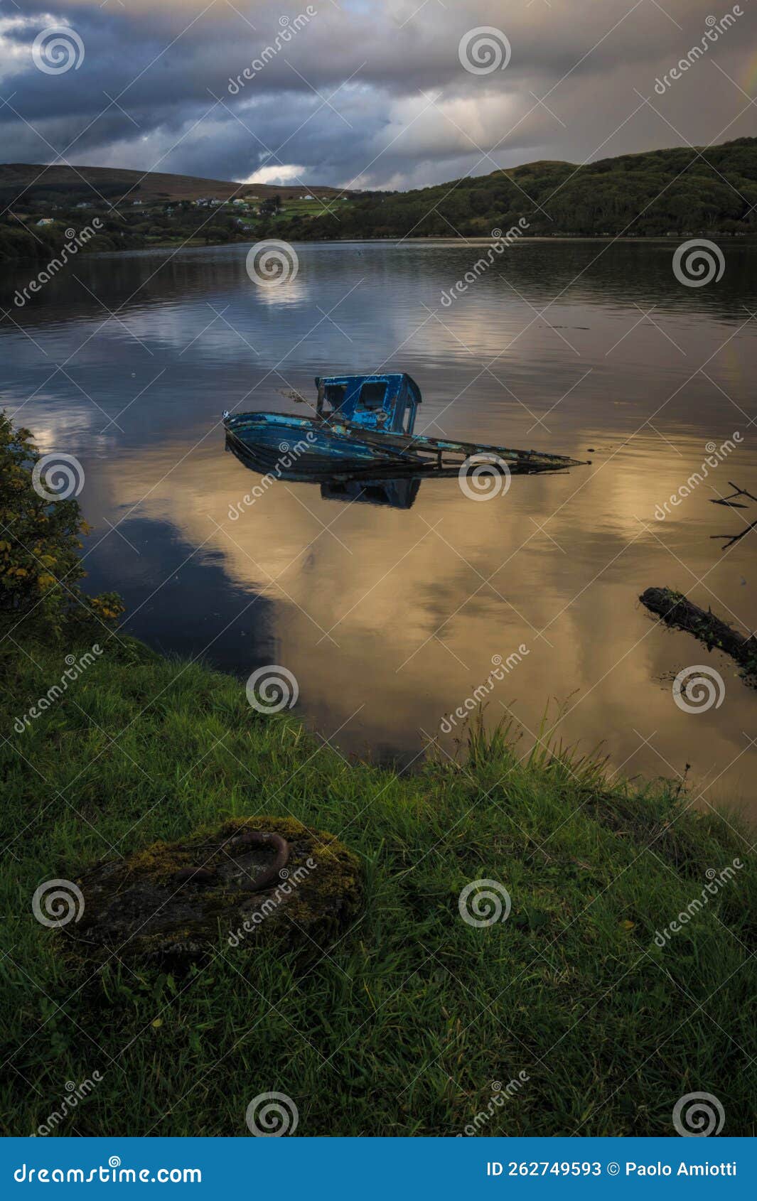 Boat Wreck in a Small Lake in Donegal Stock Image - Image of scenic ...